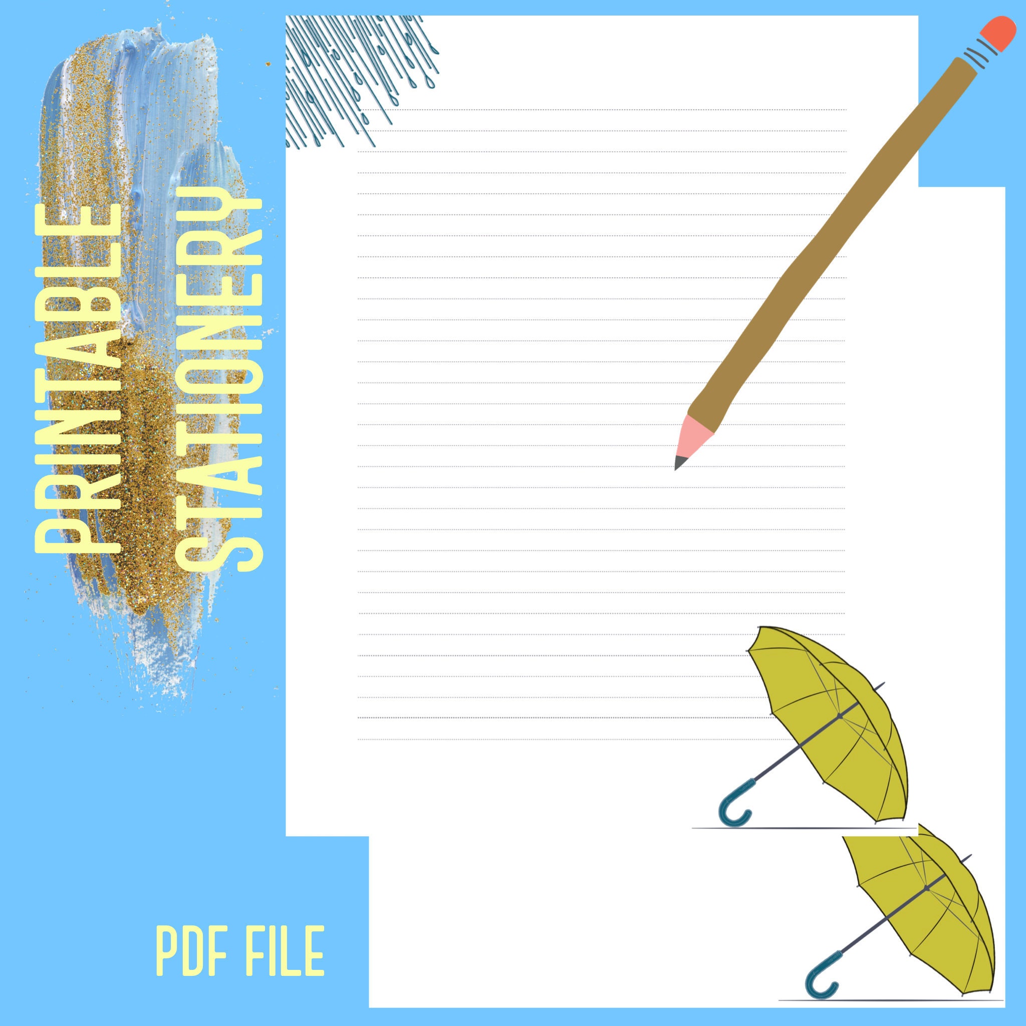 Rainy Day Letterhead Printable Stationary - Etsy