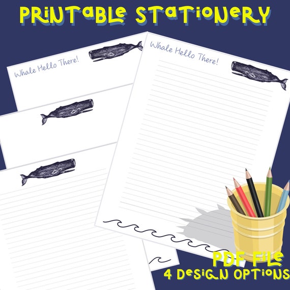 Whale Hello There Letterhead Package Printable Stationary | Etsy