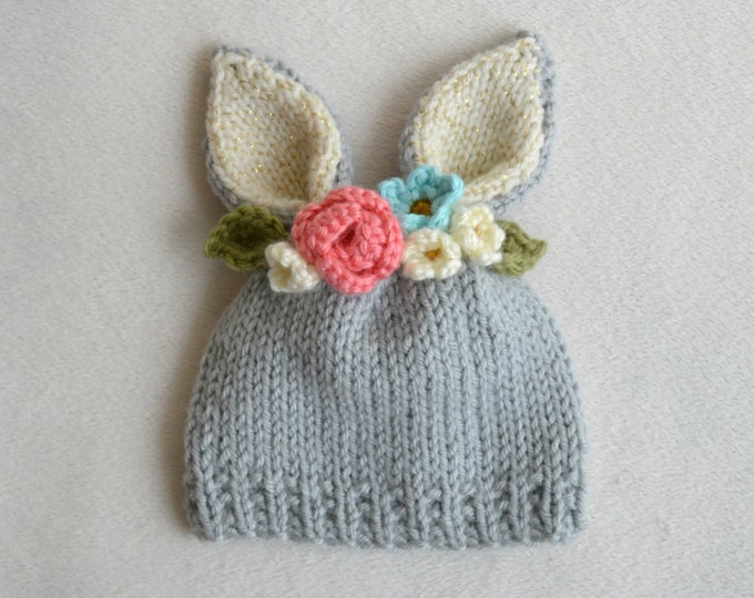 Newborn Bunny Flower Crown Hat Newborn Easter Hat Flower Hat Bunny Hat ...