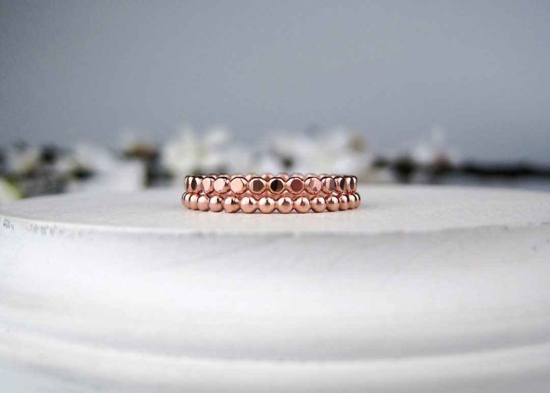 Rose Gold Filled Hammered Beaded Stacking Ring Set of 2 | Minimalist ...