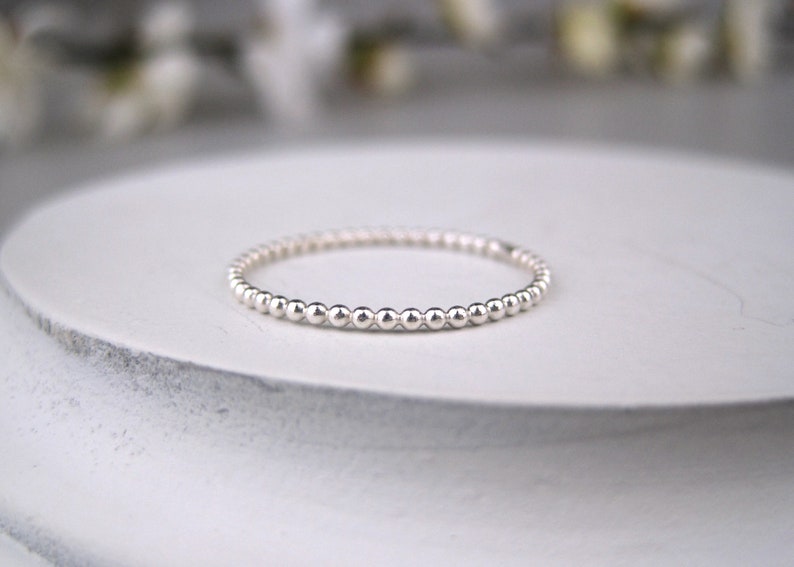 Beaded Sterling Silver Stacking Ring Simple Ring Dainty | Etsy