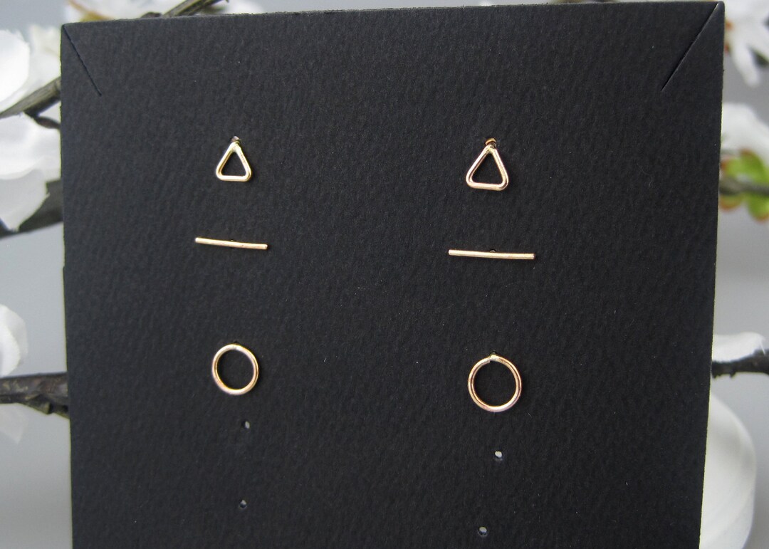 14k Gold Stud Earring Set | Geometric Stud Earring Stack | Gold Filled ...