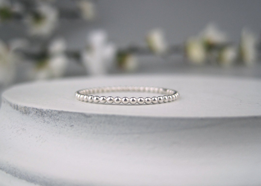 Beaded Sterling Silver Stacking Ring | Boho Handmade Ring Set | Thin ...