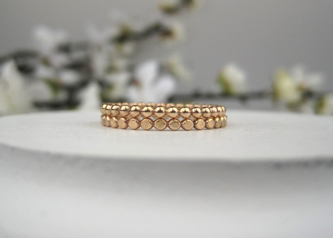 14k Gold Filled Beaded Stacking Ring Set | Dainty, Boho Stackable Rings ...
