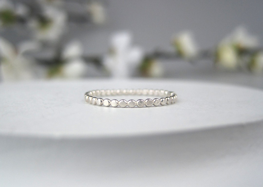 Hammered Beaded Sterling Silver Stacking Ring | Stackable Ring Set ...
