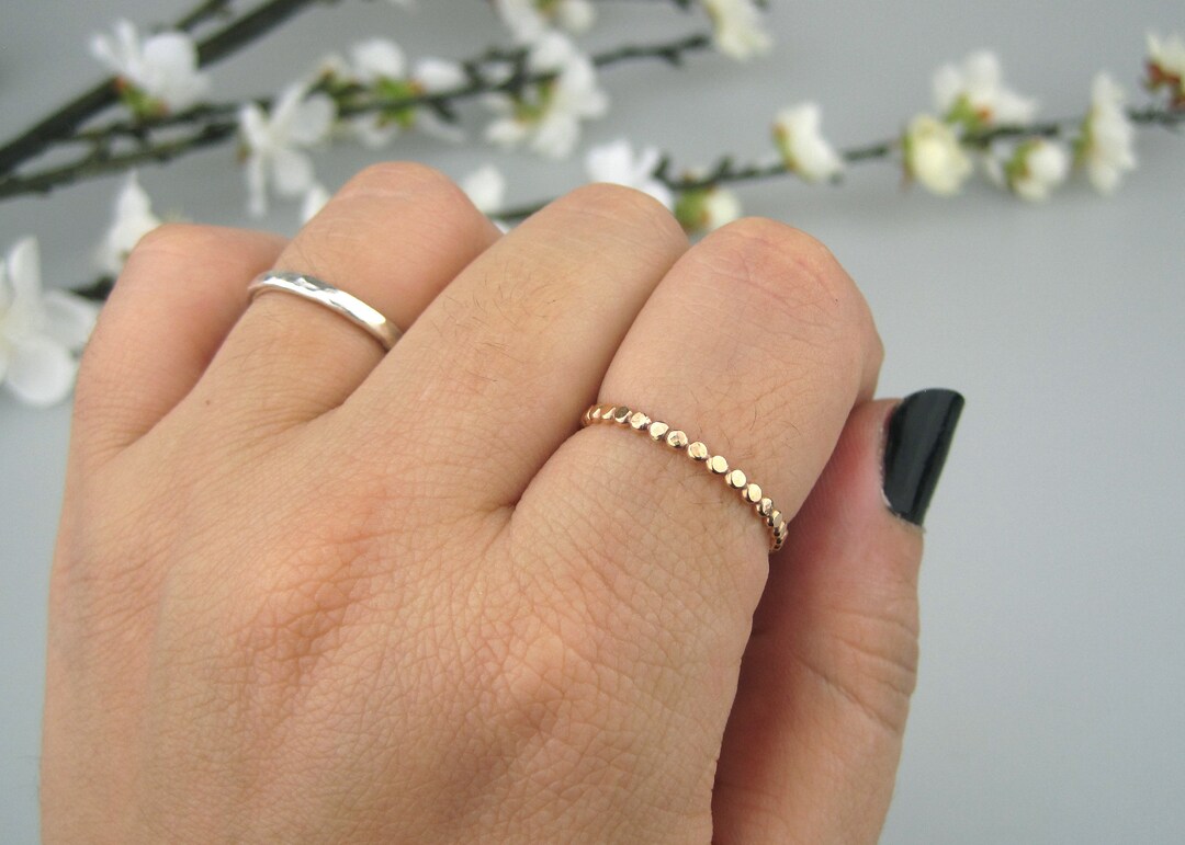Hammered Gold Filled Beaded Stacking Ring | Handmade Stackable Ring ...