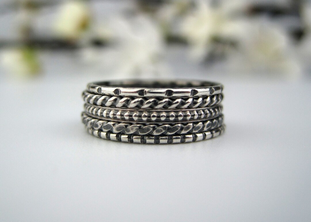 Oxidized Silver Stacking Rings Sterling Silver Stackable Rings Set Thin Rings for Index Finger ...