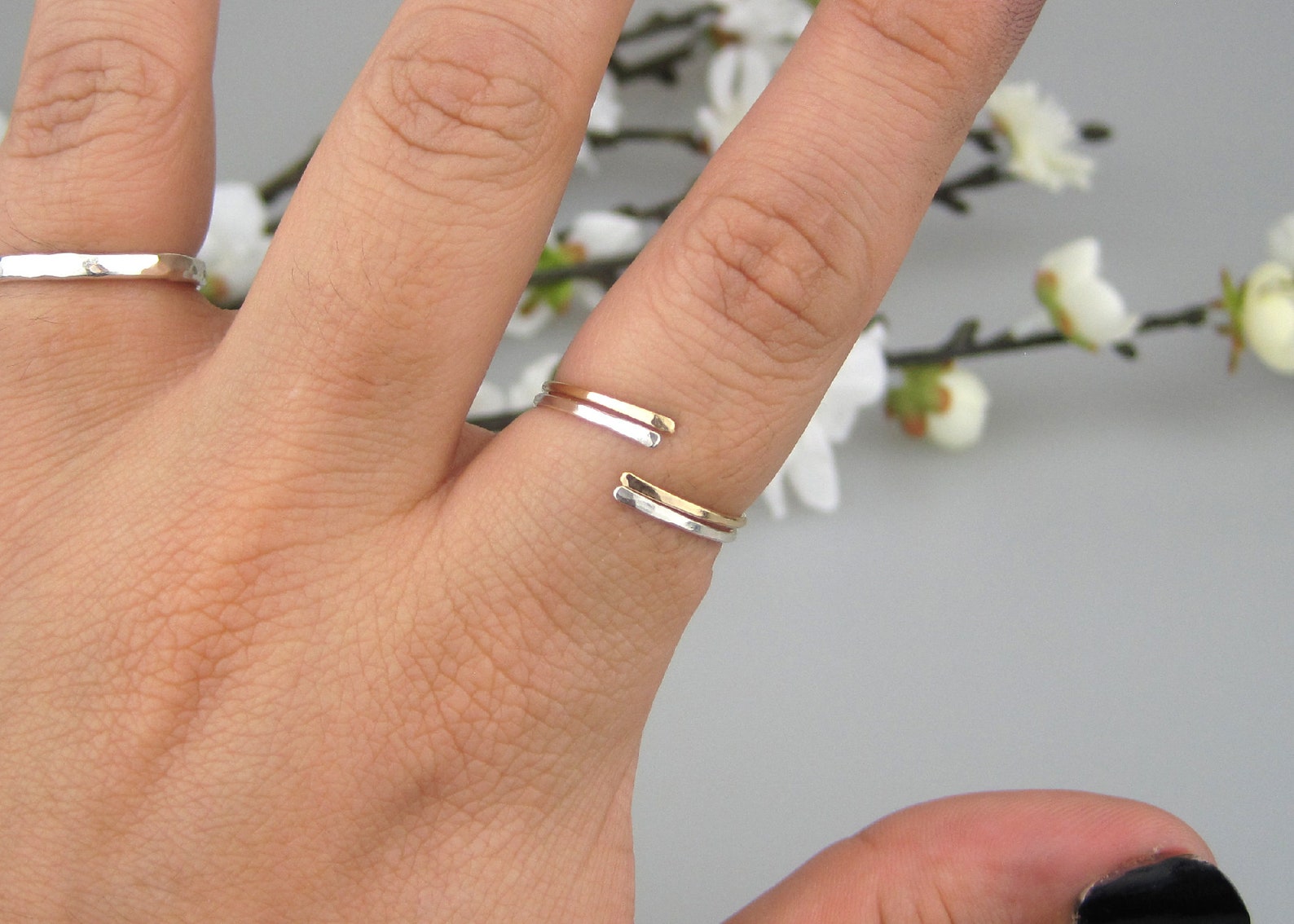 Hammered Open Rings Minimalist Spiral Ring Open Cuff | Etsy