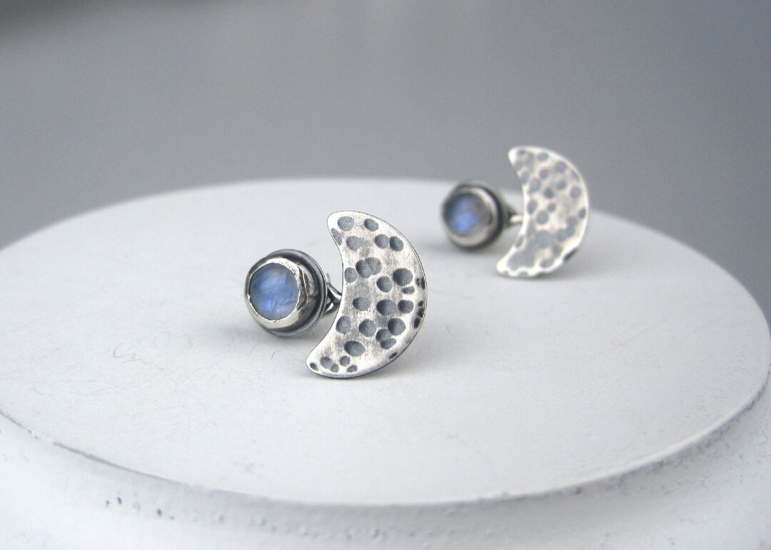 Moonstone Earrings With Ear Jacket Front Back Earrings Studs Crescent ...