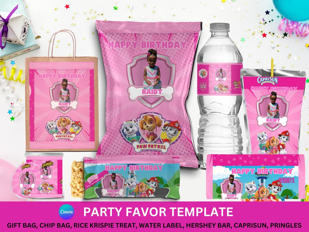Pink Patrol Favors With Mockup digital Download Editable in Canva - Etsy