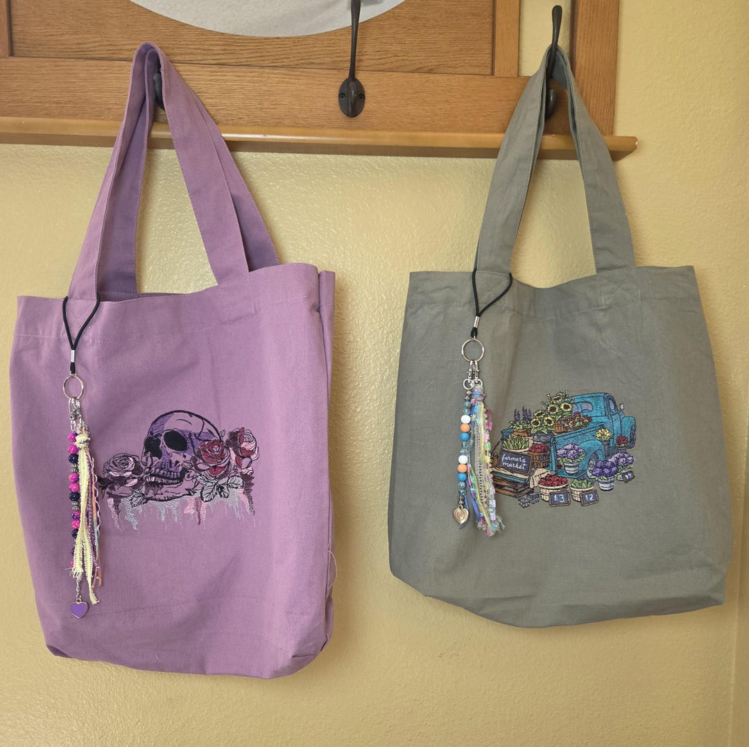 Embroidered Tote Bags With Matching Bag Charms - Etsy
