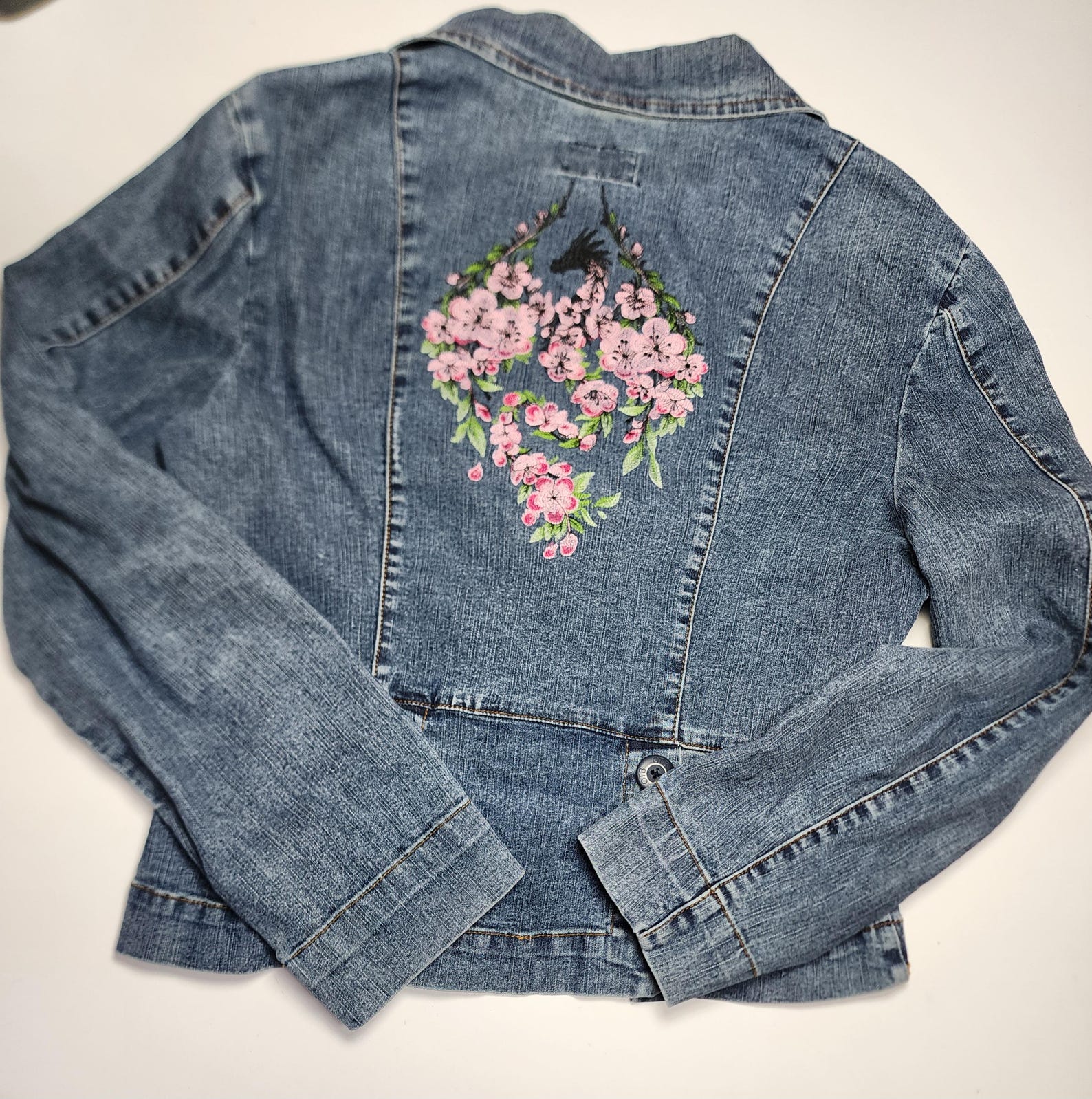 Embroidered Jacket With Cherry Blossom Dragon Design. Brand OTB Size L ...