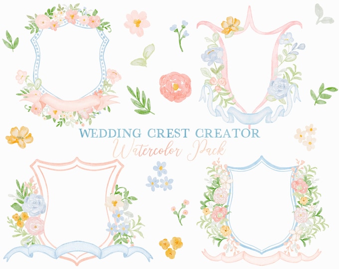 Wedding Crests Wedding Crest Watercolor Watercolor Flowers - Etsy