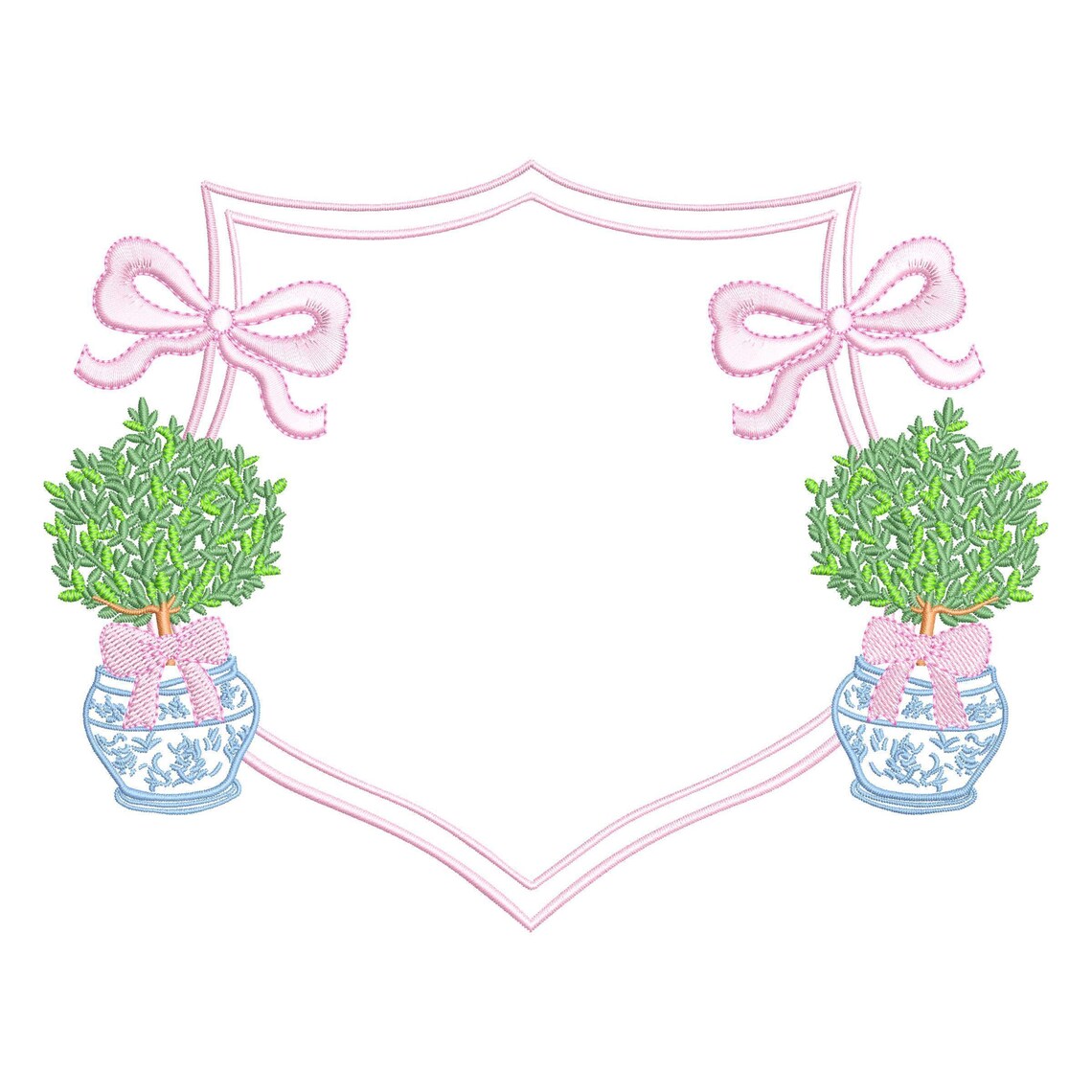 Preppy Crest Chinoiserie Pot Embroidery, Chinoiserie Topiary Embroidery ...