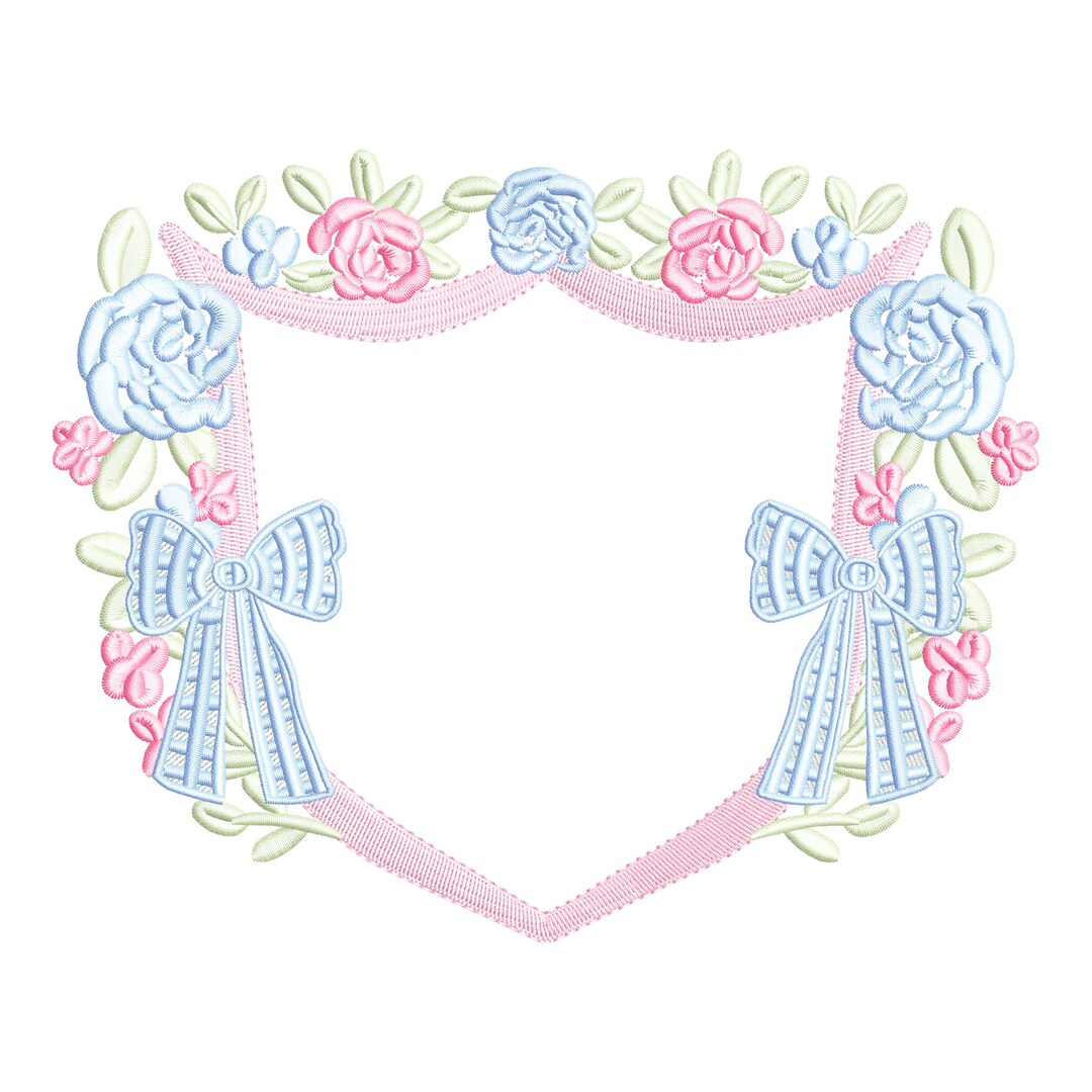 Preppy Crest Grandmillennial Embroidery Design, Digital Embroidery ...