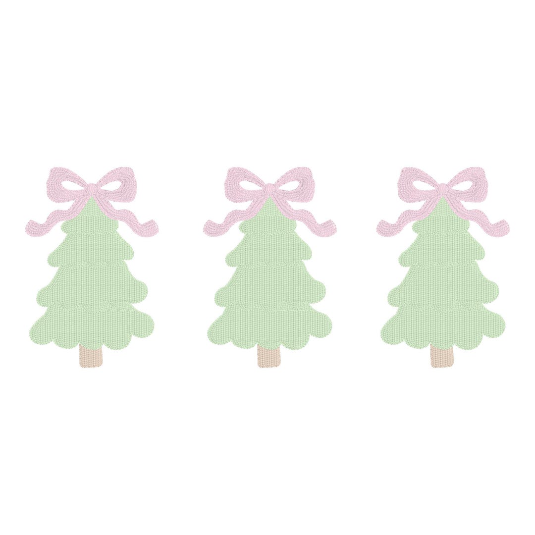 Christmas Trees Embroidery, Embroidery Preppy Christmas Trees With Bows ...