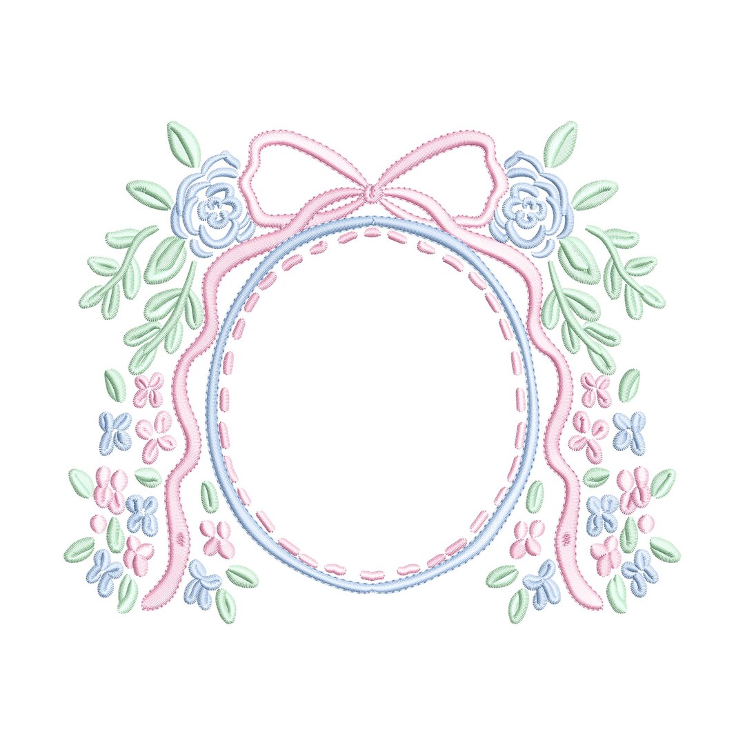 Preppy Crest Wreath Grandmillennial Embroidery Design, Digital ...