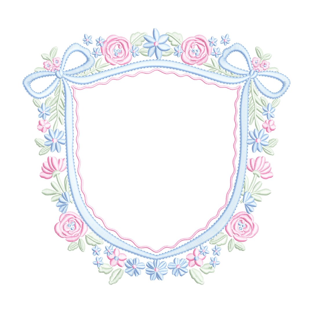 Preppy Crest Grandmillennial Embroidery Design, Digital Embroidery ...