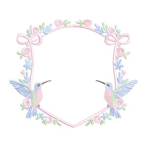 Preppy Hummingbird Crest Grandmillennial Embroidery Design, Digital ...