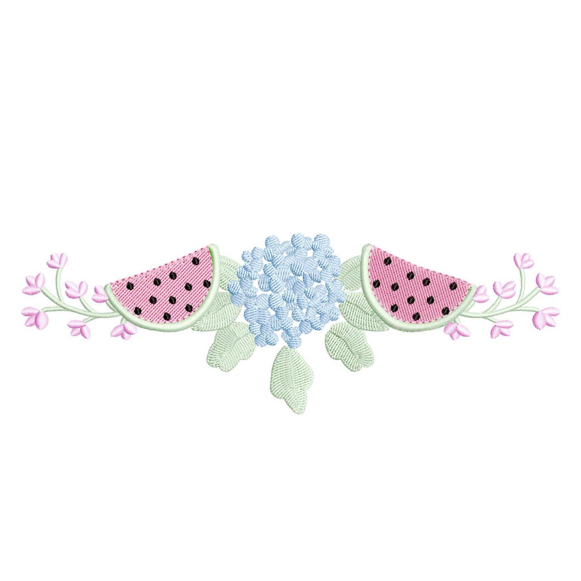 Preppy Watermelon Hydrangea Embroidery Design, Digital Embroidery ...