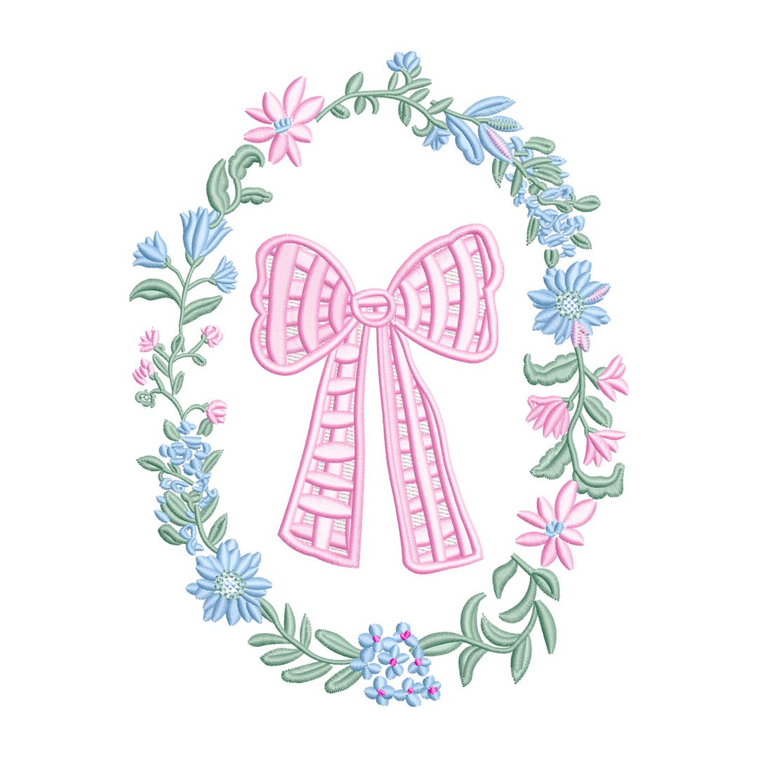 Preppy Crest Wreath Grandmillennial Embroidery Design, Digital ...