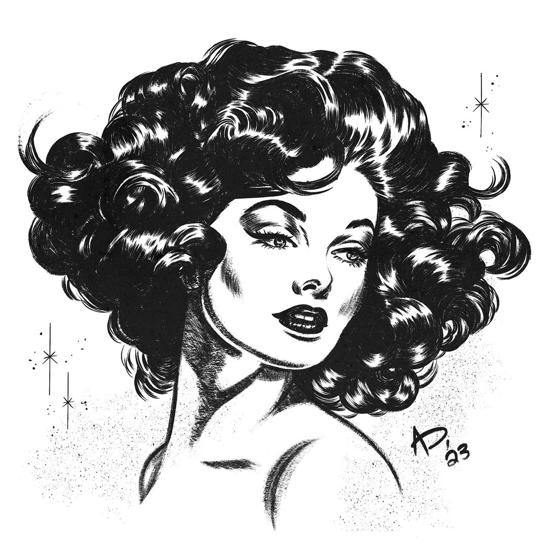 Retro Illustration Print, 50s Artwork, Vintage Digital Art, Pen and Ink ...