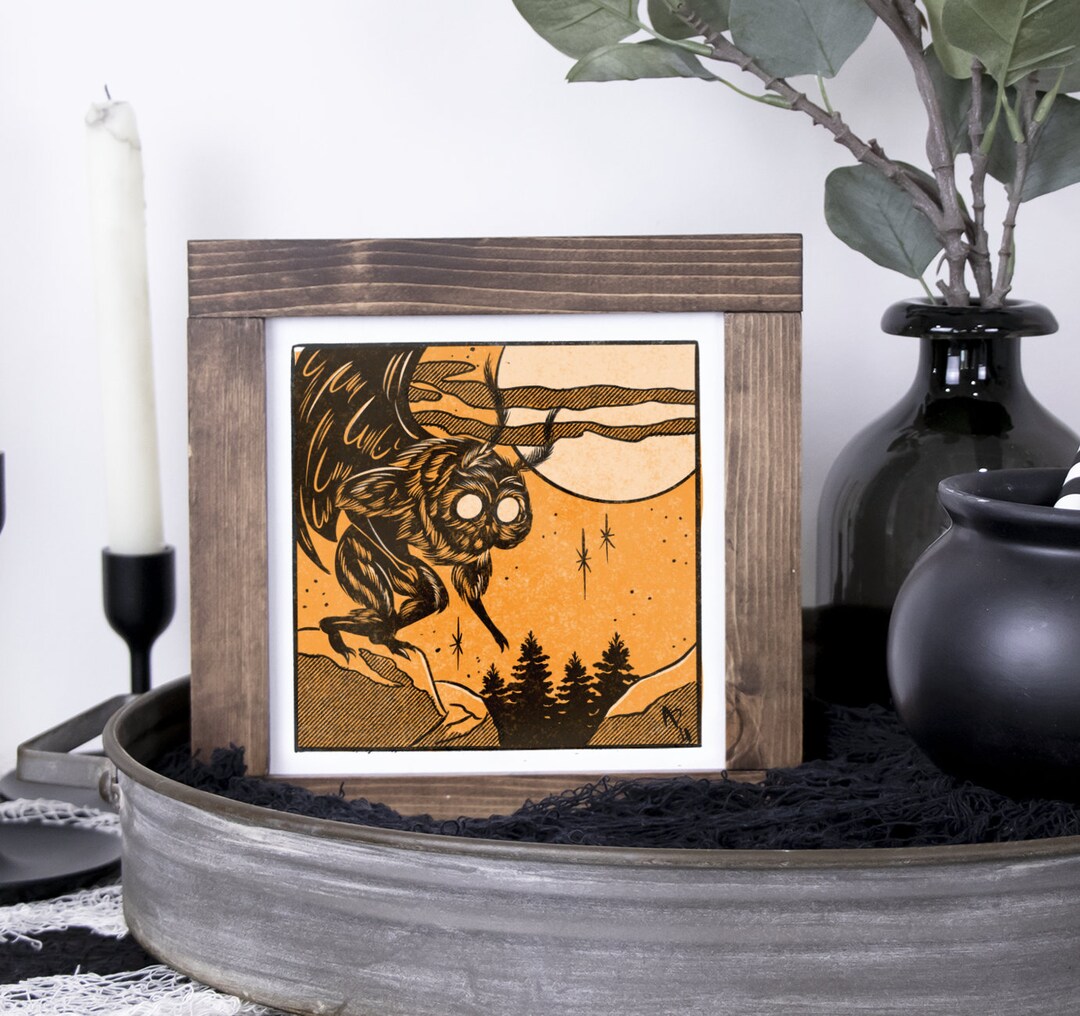 Mothman Art Print, Mothman Cryptid Print, Cryptid Art Print, Retro ...