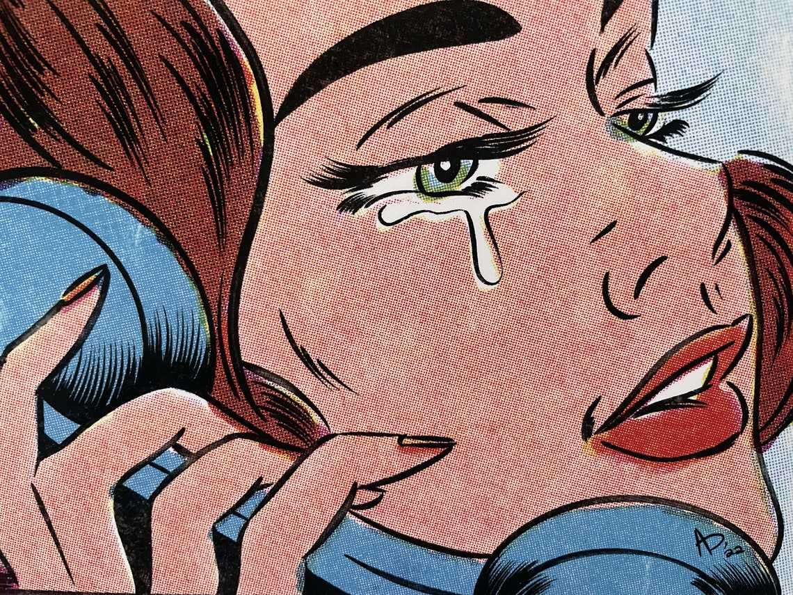 Crying Comic Girl Retro Art Print Retro Art Decor Vintage - Etsy