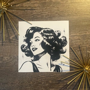 Retro Illustration Print, 50s Artwork, Vintage Digital Art, Pen and Ink ...