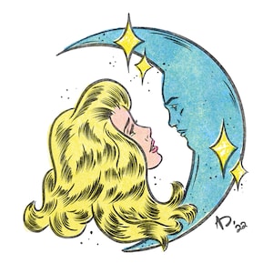 Girl & Moon Art | Digital Art Print | Pop Art Wall Art | Multiple Sizes ...
