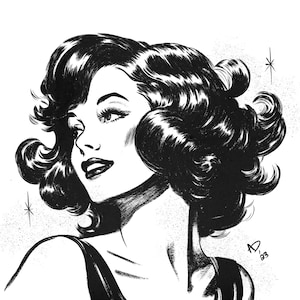 Retro Illustration Print, 50s Artwork, Vintage Digital Art, Pen and Ink ...