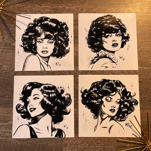 Retro Illustration Print, 50s Artwork, Vintage Digital Art, Pen and Ink ...