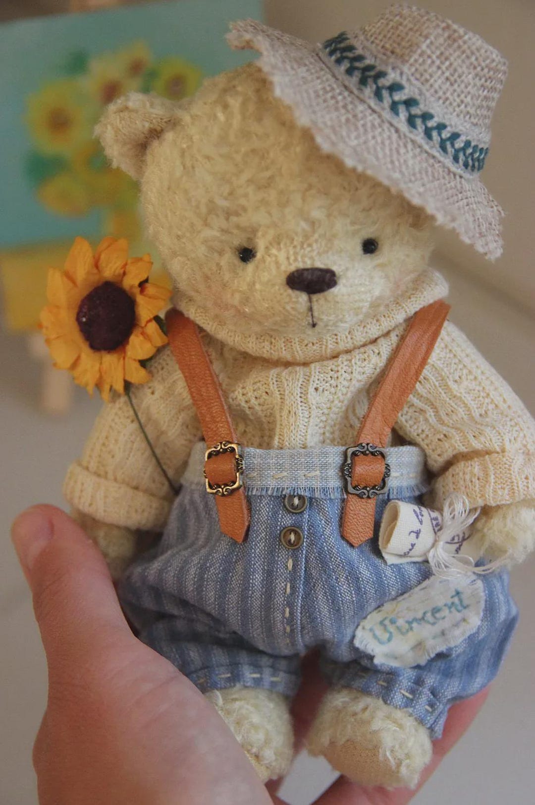 Artist Teddy Bear Vincent With Painting - Collectible Toy - OOAK Teddy ...