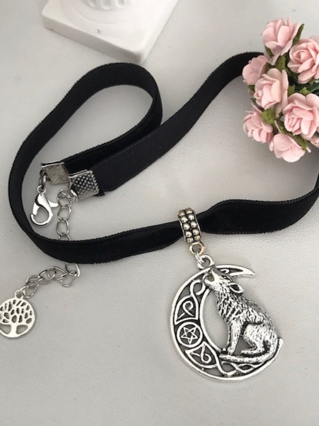 Choker Wolf Moon Neck Wolf Howling to the Moon Velvet Ribbon - Etsy