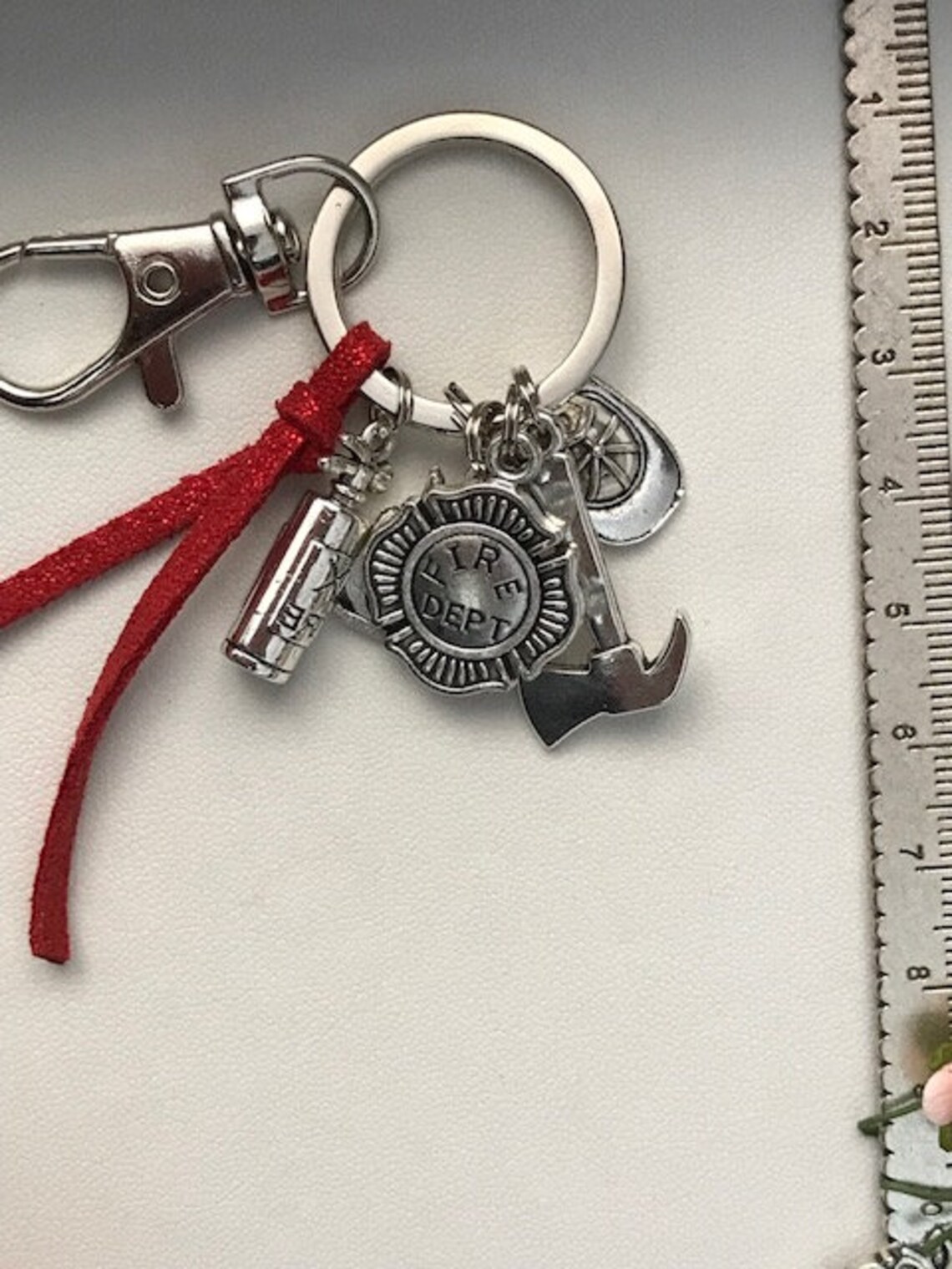 Firefighter Helmet Flame Ax Key Ring, Gift for Firefighter, Gift for ...