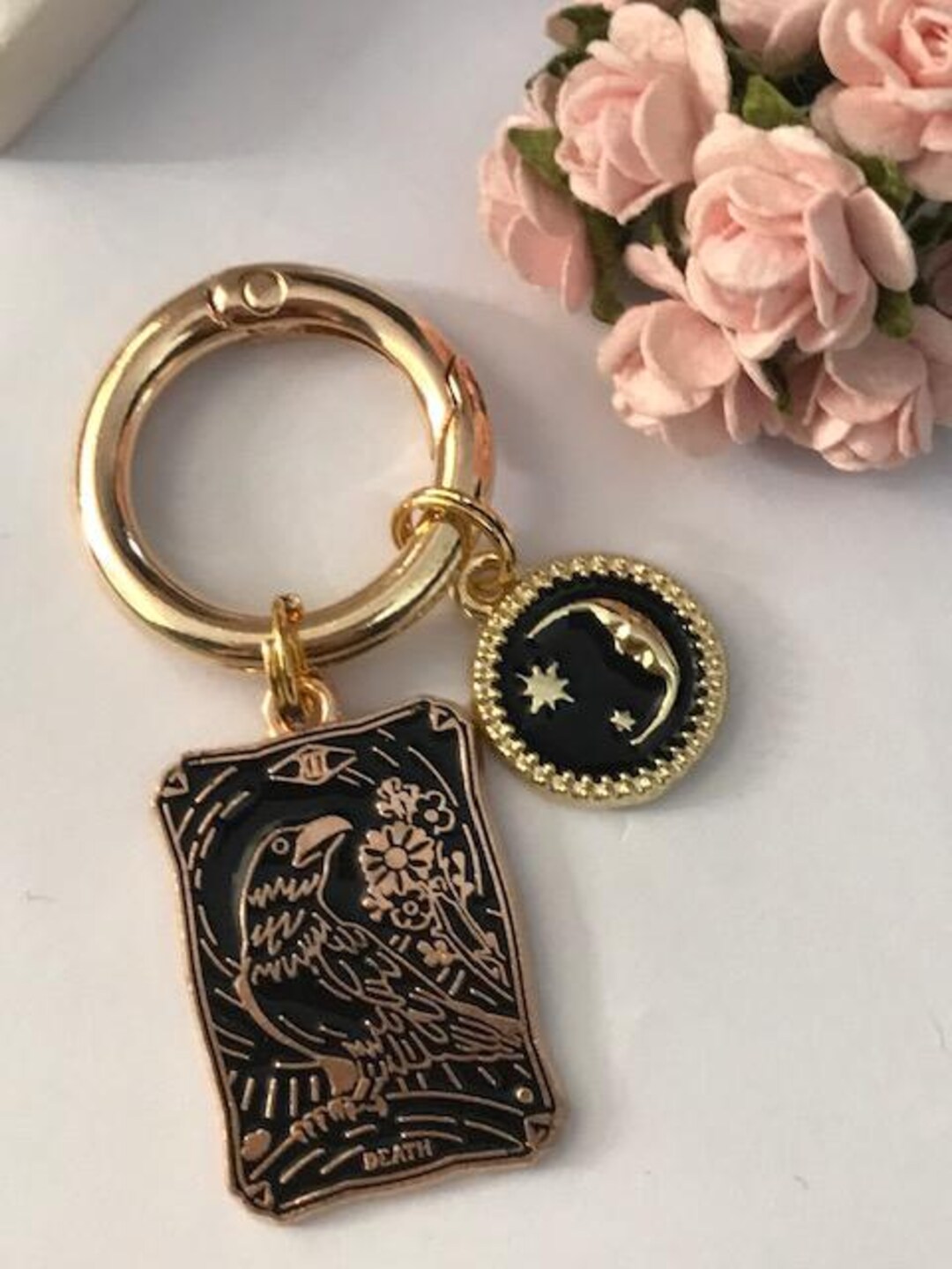 Gothic Charms, Raven Bag Charms, Moon Raven Gift for Women, Moon Bird ...