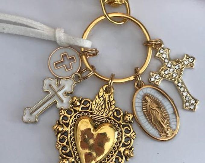 Virgin Mary Sacred Heart and Cross Keychain, Virgin Mary Mother's Gift ...