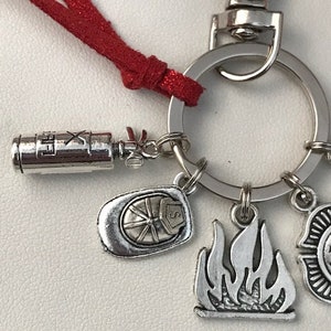 Firefighter Helmet Flame Ax Key Ring, Gift for Firefighter, Gift for ...
