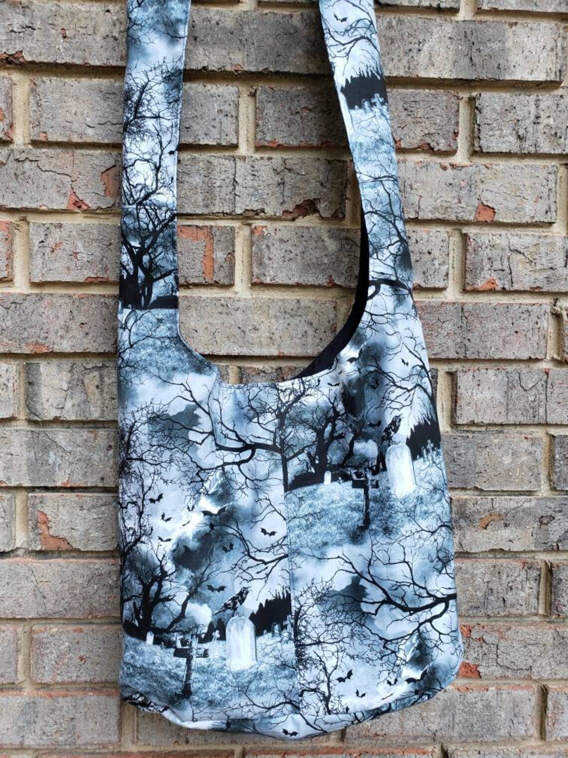 Graveyard Print Across the Body Hobo Bag, Goth Hobo Bag, Alternative ...