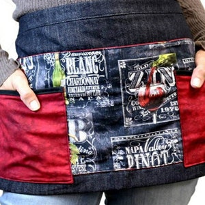 Wine Print Waitress Apron, Barmaid Apron, Short Server Apron ...