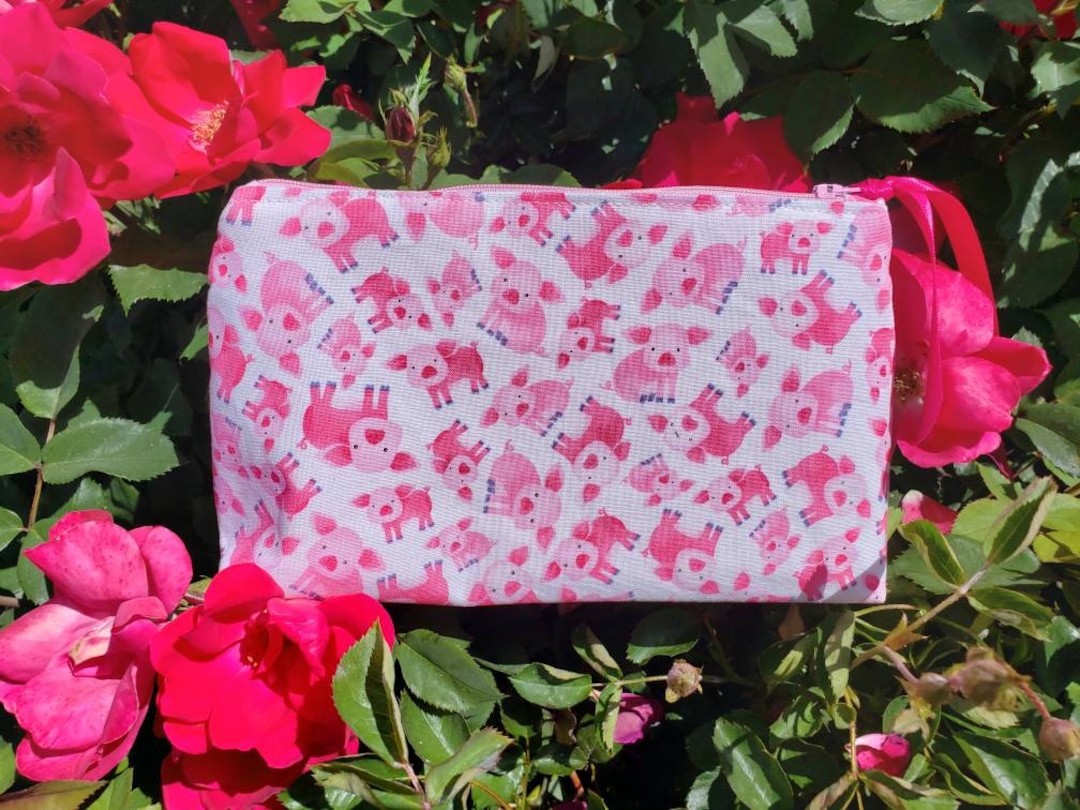 Hot Pink Pigs Cosmetic Bag, Piggy Print Make-up Bag, Pig Print Cosmetic ...