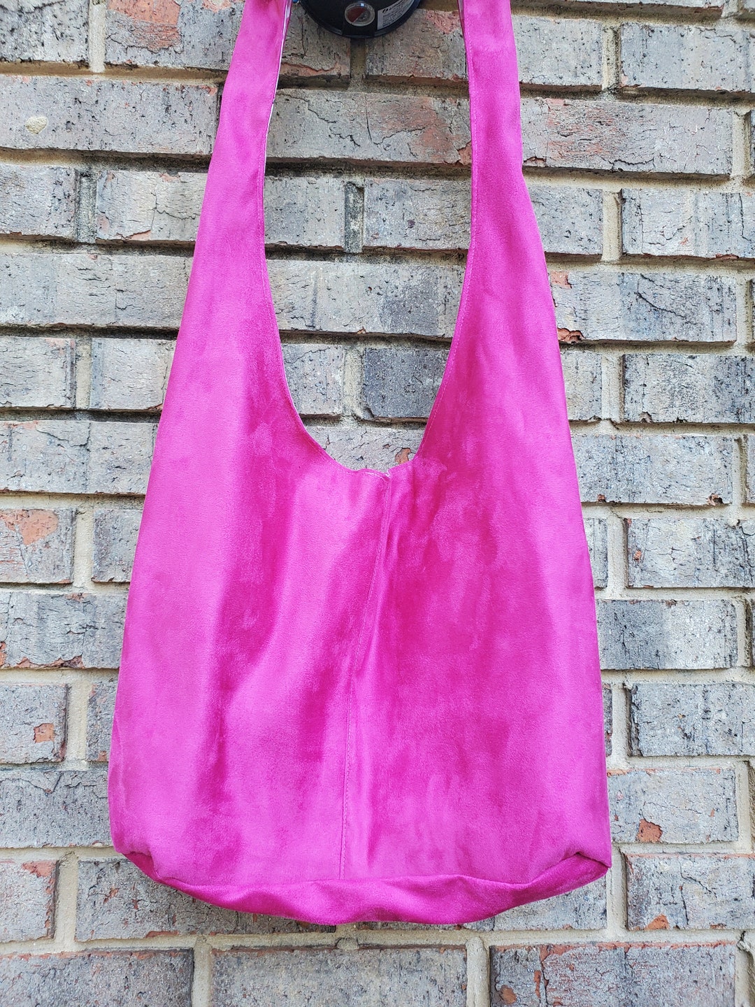 Hot Pink Suede Hobo Bag, Knotted Sholder Bag, Faux Suede Hobo Bag, Boho ...