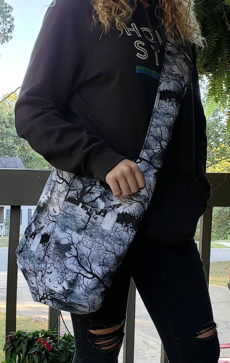 Graveyard Print Across the Body Hobo Bag, Goth Hobo Bag, Alternative ...