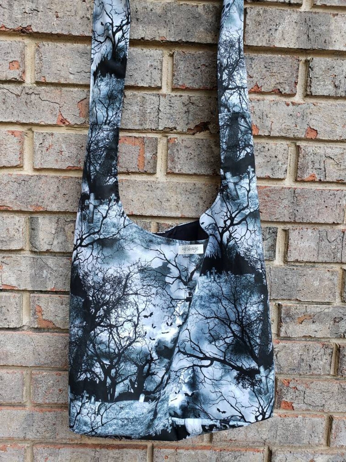 Graveyard Print Across the Body Hobo Bag, Goth Hobo Bag, Alternative ...