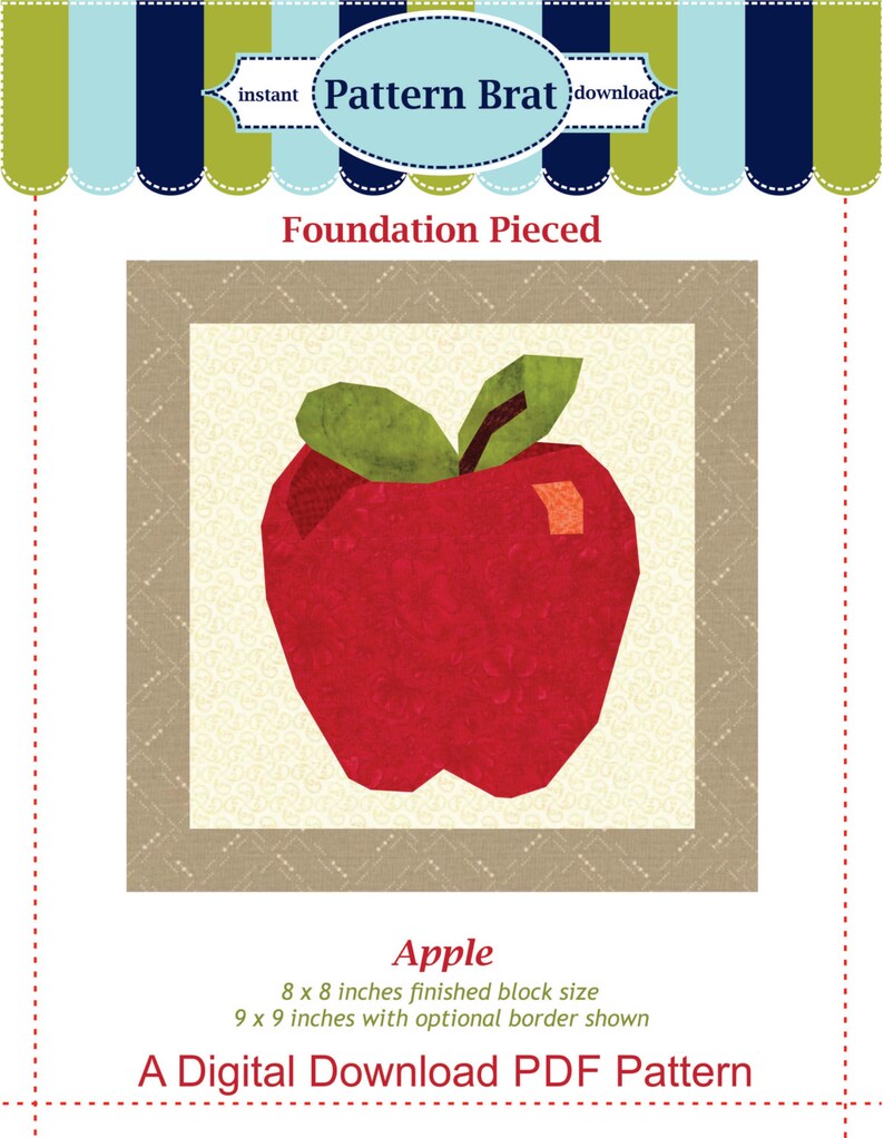 APPLE Quilt Block Pattern Instant Download Paper Pieced - Etsy
