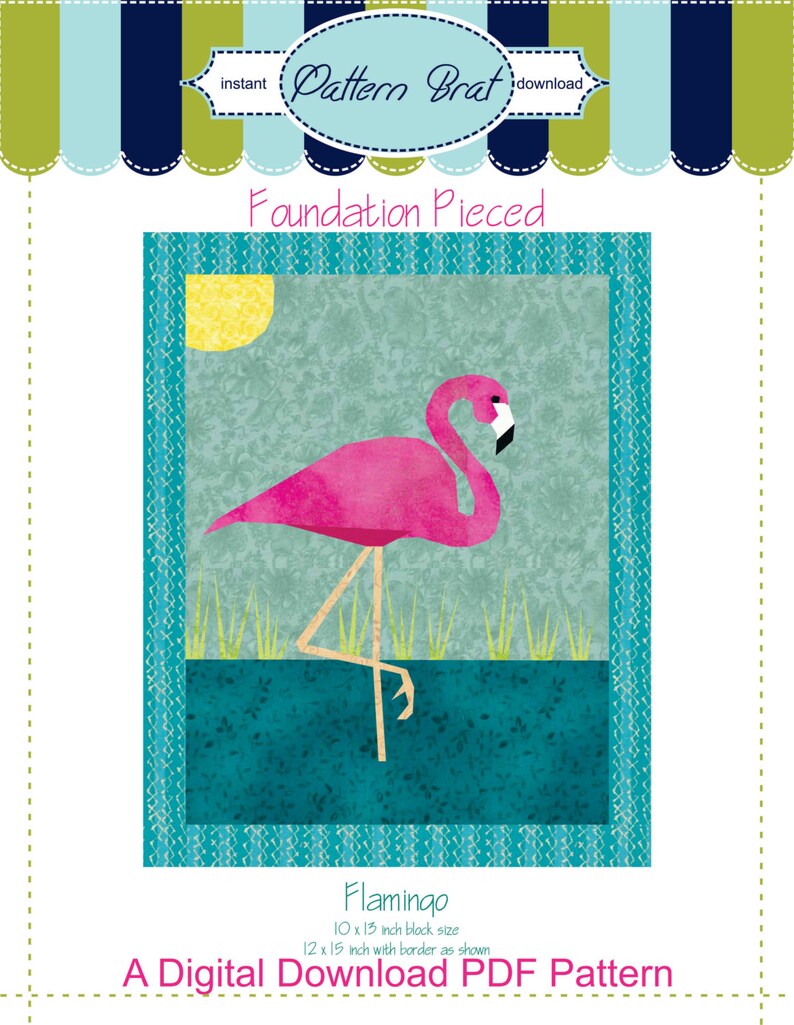 PINK FLAMINGO Quilt Block Pattern Paper Pieced Pattern - Etsy