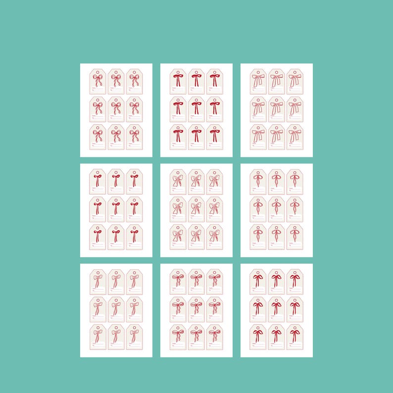 Christmas Gift Tags: 9 Bow Designs, Printable Canva Template (digital ...