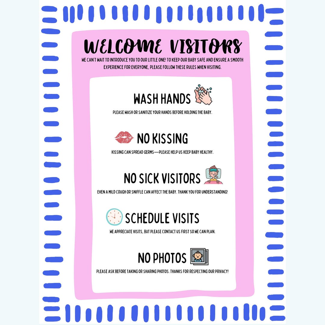 Printable PDF and Template Baby Birth Hospital Visitor Rules Newborn ...