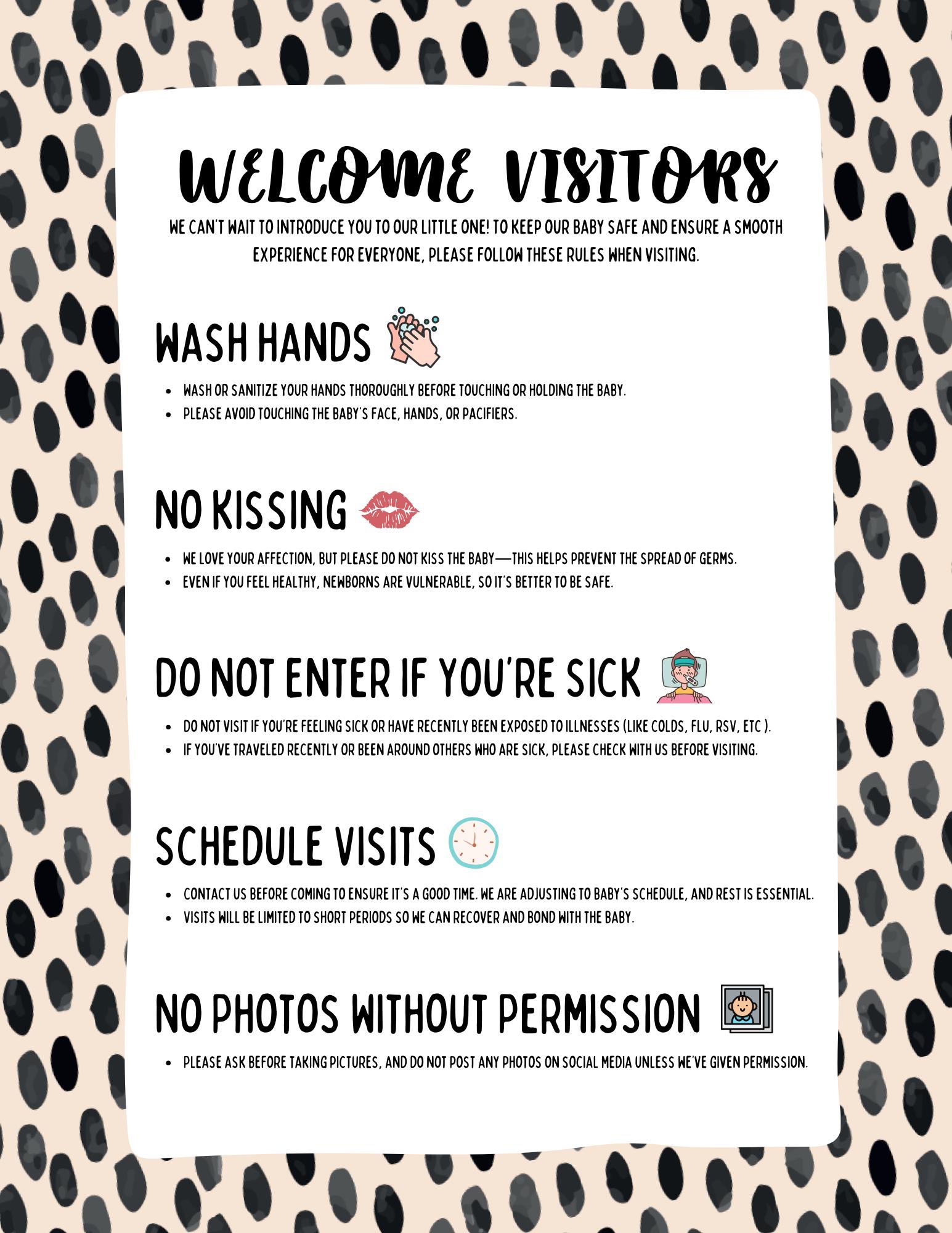 Baby Birth Hospital Visitor Rules | Printable PDF and Template ...
