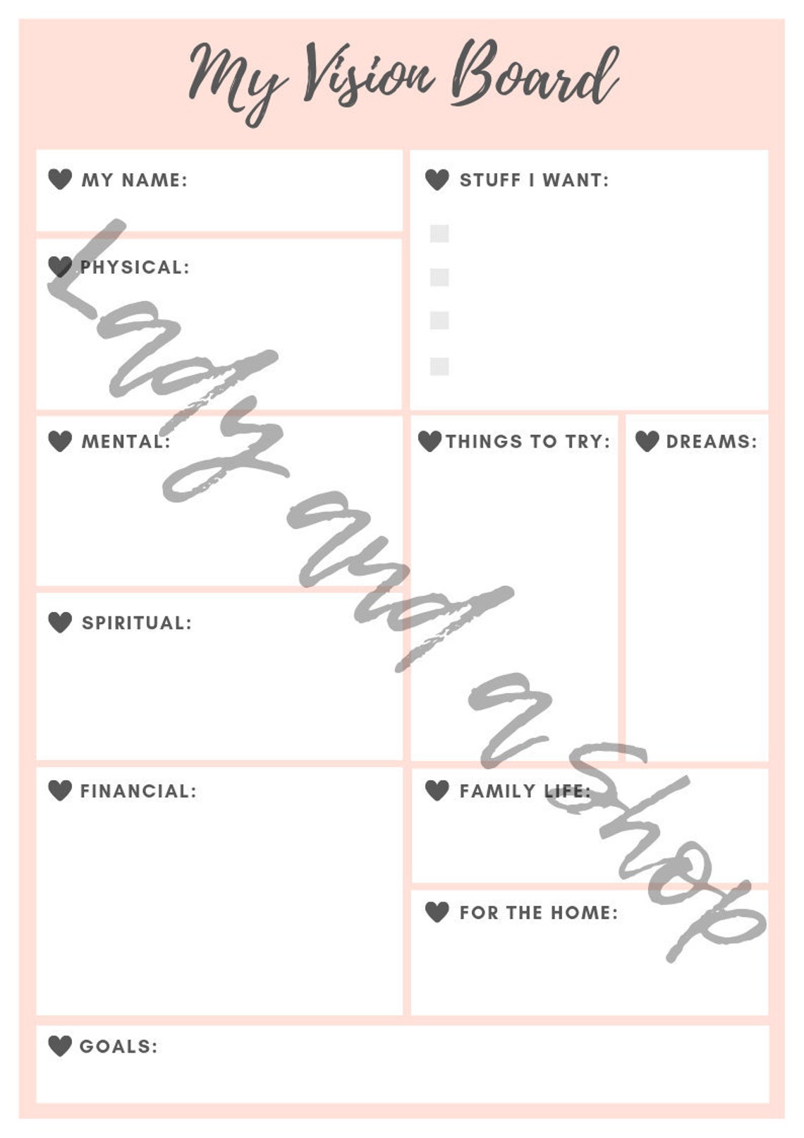 Vision Board Template Create Your Life Dreams and Goals Find Success ...